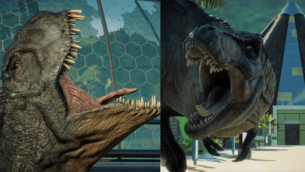 NEW!! SCORPIOS REX VS T-REX (Rexy): Jurassic World Ruins Cinematic [4k ...