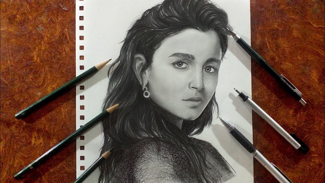 alia bhatt drawing // Drawing a eautiful girls step by step time lapse ...