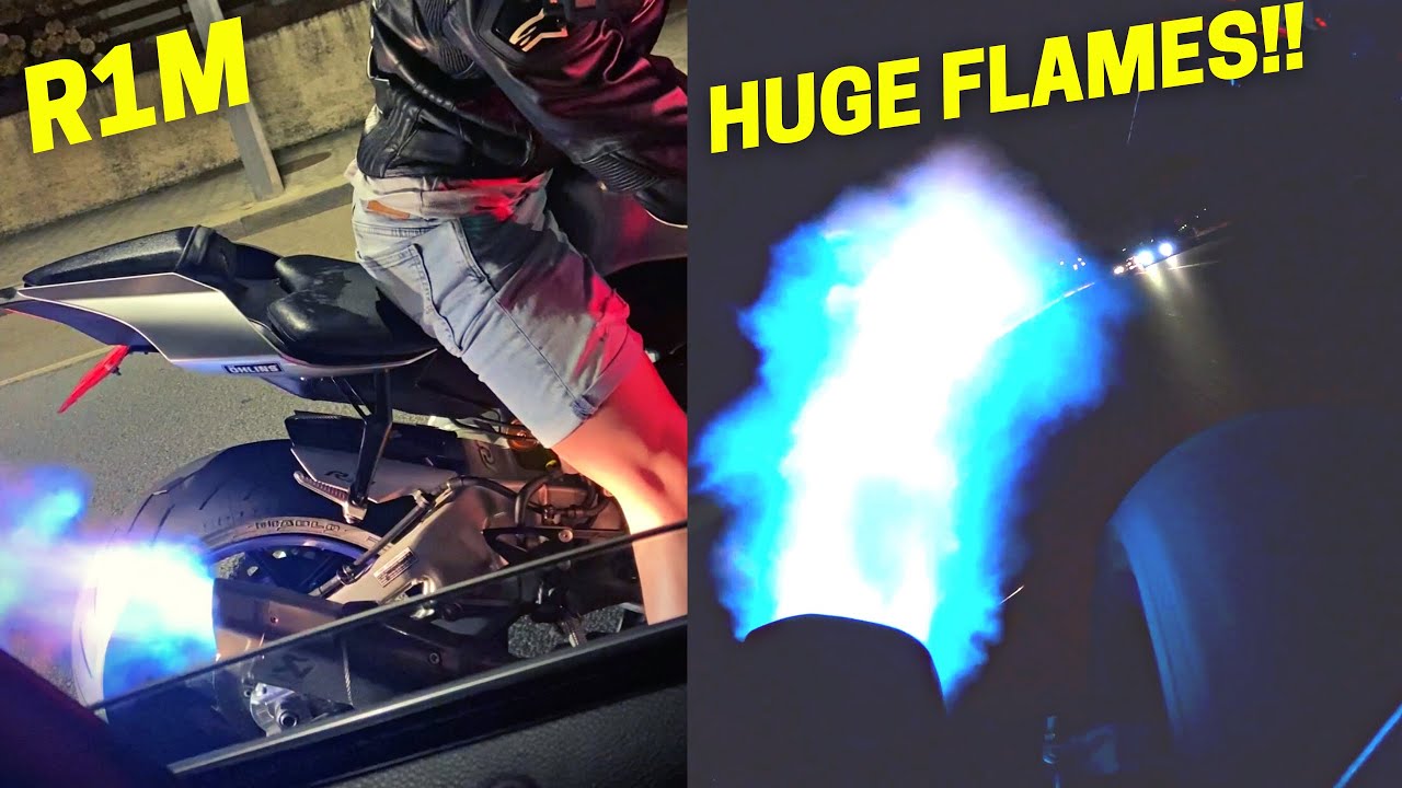 YAMAHA R1M | HUGE FLAMES - YouTube