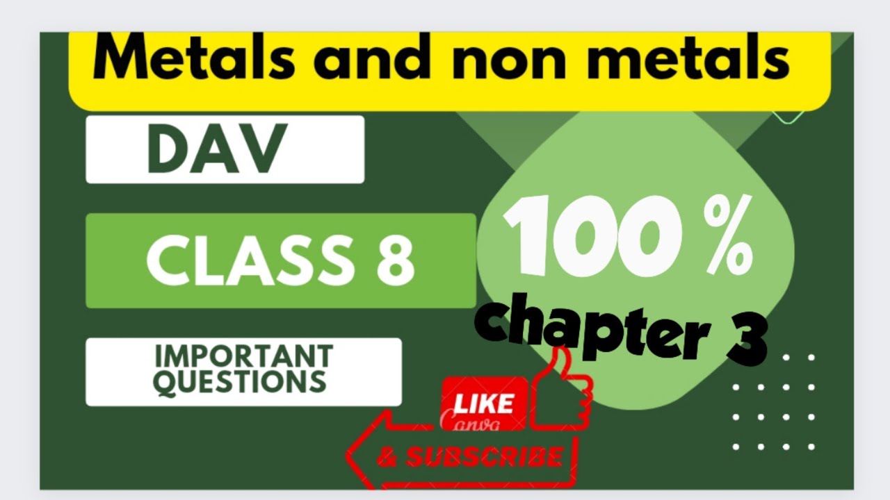 DAV class 8 sci chapter 3 Important questions metals and non metals 100 ...