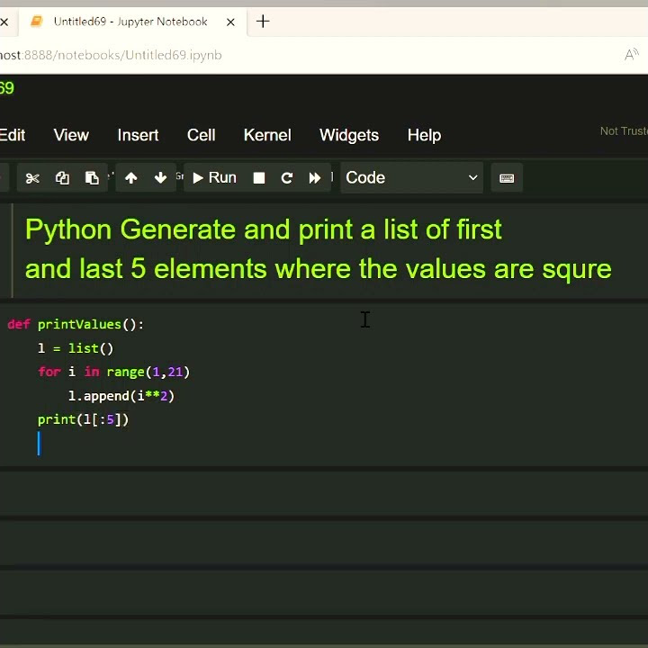 #Python Generate and print a list of first list 5 elements where the values are square - YouTube