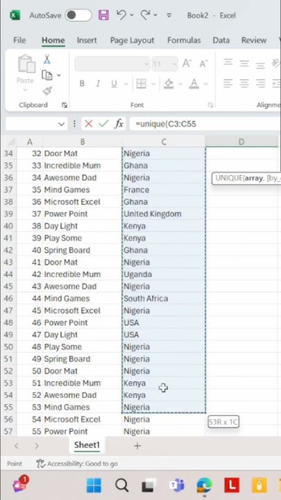 How To Use The Unique Function In Excel Exceltech Excelworld Excel Tutorial Excelfansonly