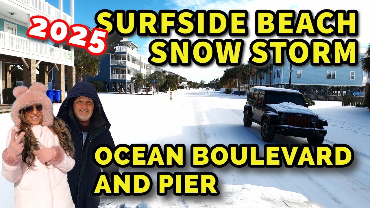 SURFSIDE BEACH WINTER SNOWSTORM. OCEAN BLVD., PIER, BEACH COVERED ...