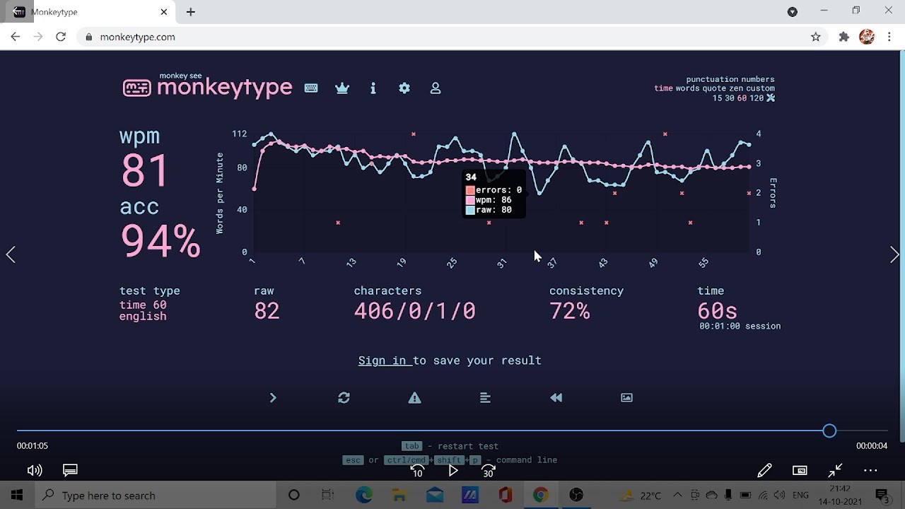 81 WORDS PER MINUTE MONKEYTYPE FAST TYPING - YouTube