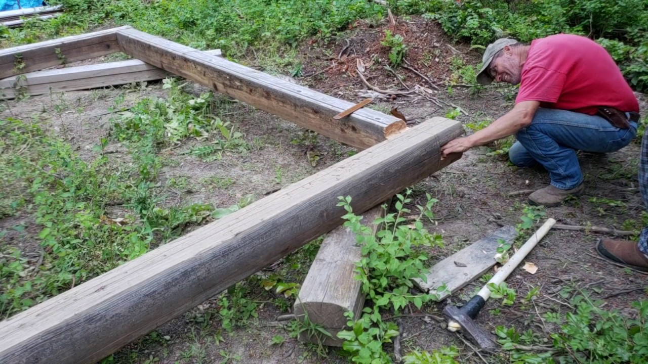 Cheap Slab log cabin part 1 timberframe rim Joist - YouTube