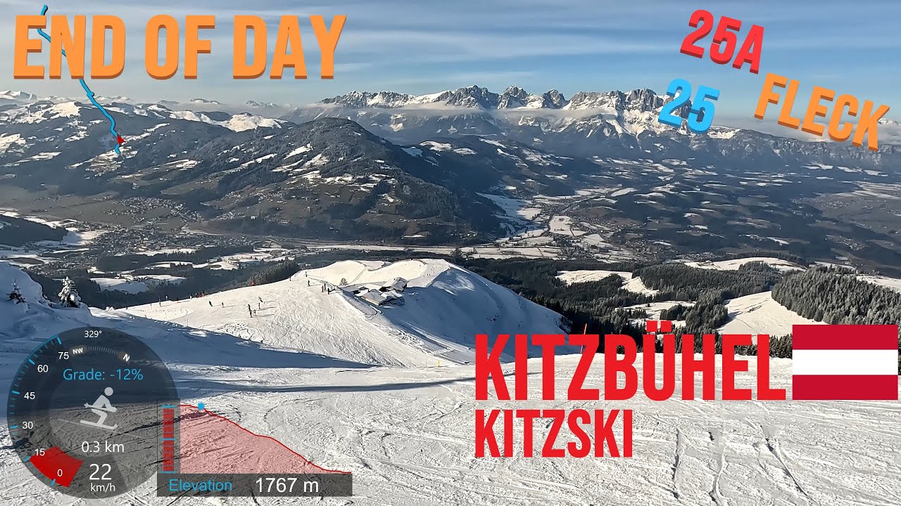 [4K] Skiing Kitzbühel KitzSki, End of Day 25a Fleck Full Top to Bottom ...