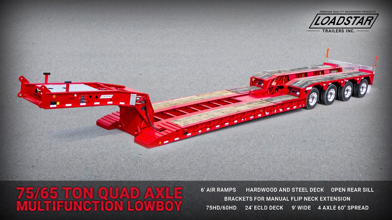 75/65 Ton Quad Axle Multifunction Lowboy - 6’ Air Ramps - YouTube