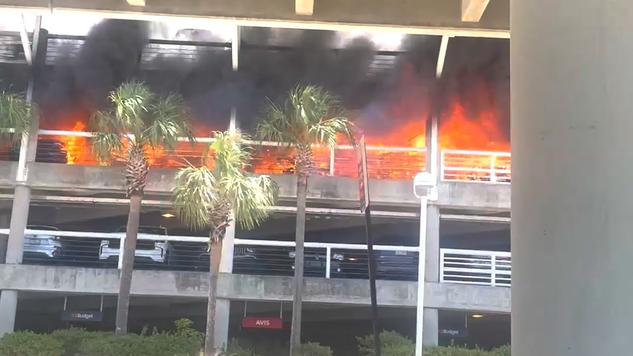 Jacksonville airport fire: Video shows cars engulfed in flames as first ...