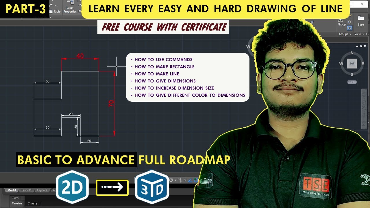 AutoCAD Tutorial for Beginners in Hindi From 2D to 3D || Part-3 | Easy and hard drawing of Line ...