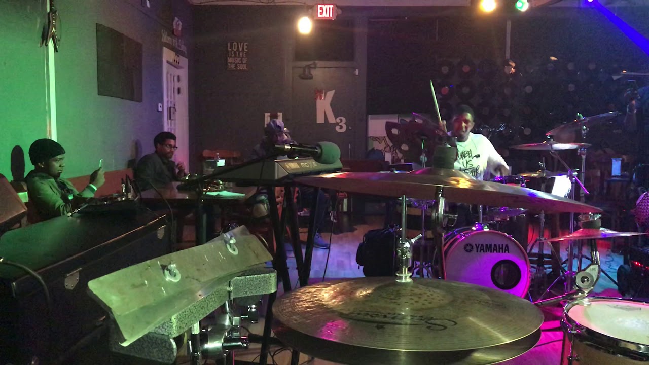 5845 Chris Pat at the Start Playing Drum Shed at K3 Studio Cafe - YouTube