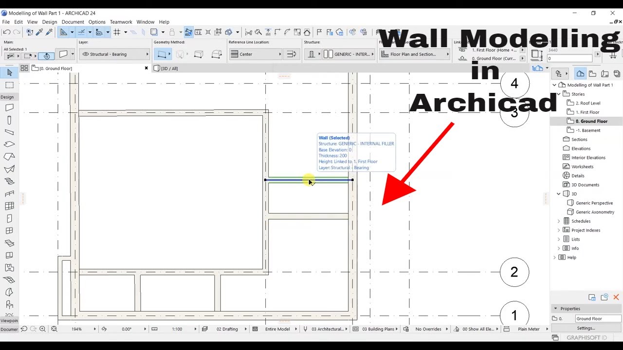 Modelling of Wall part 2 | Modelling of wall in archicad | Wall ...