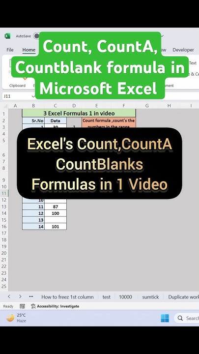 How to use Count countA CountBlank formula in Microsoft Excel #excelshorts #exceltrips # ...