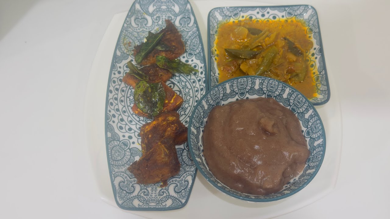 Ragi koozh with Manja Parai Fish kulambu and Manja Parai Fish fry - YouTube