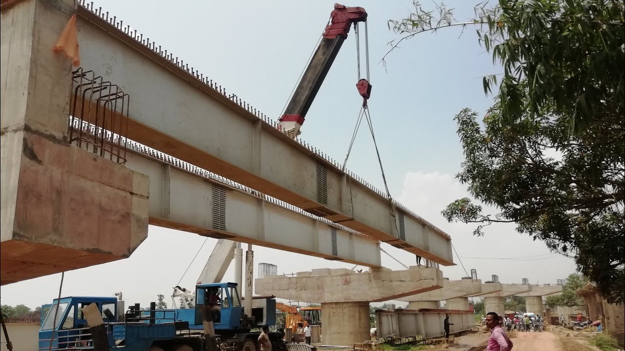 Railway overbridge girder launching by crane steel girder I Section ...