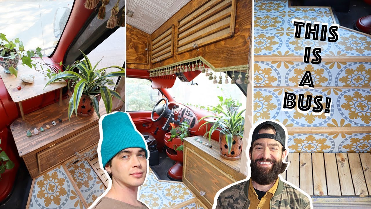 DIY Shuttle Bus Build: The Foyer! Painting the Dash, Laying Tiles ...