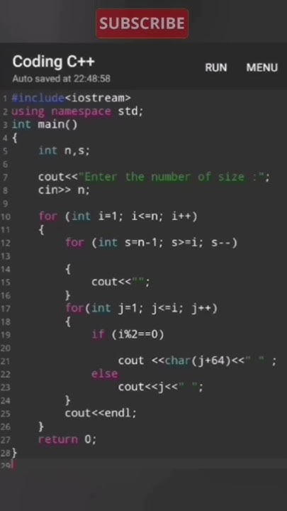 Best C++ pattern program tutorial video || 💯🧠 #coding #codewriter07 #youtubeshorts #programming ...