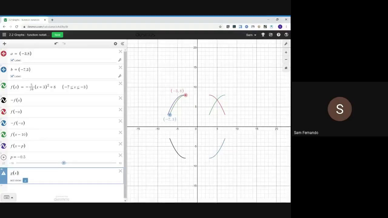 2.2. Graphs - Function notation - to reflect and move graphs - Desmos ...