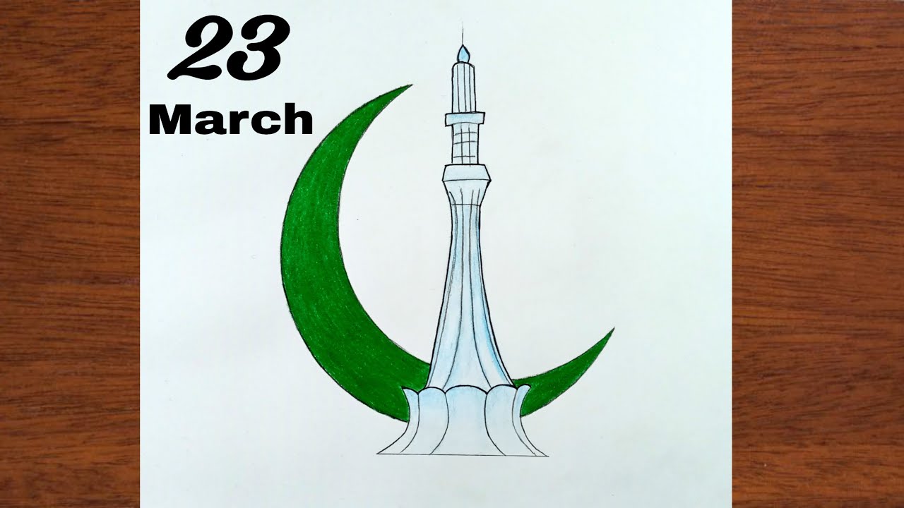 23 March Drawing | Pakistan Day Drawing | Pakistan Republic Day Drawing ...