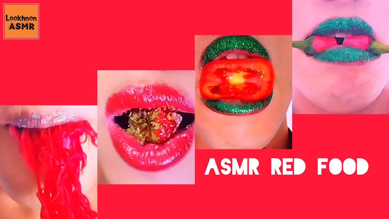 ASMR Red Food Emoji Challenge กินอาหารสีแดงชาเลนจ์เสียงสุดฟิน ...