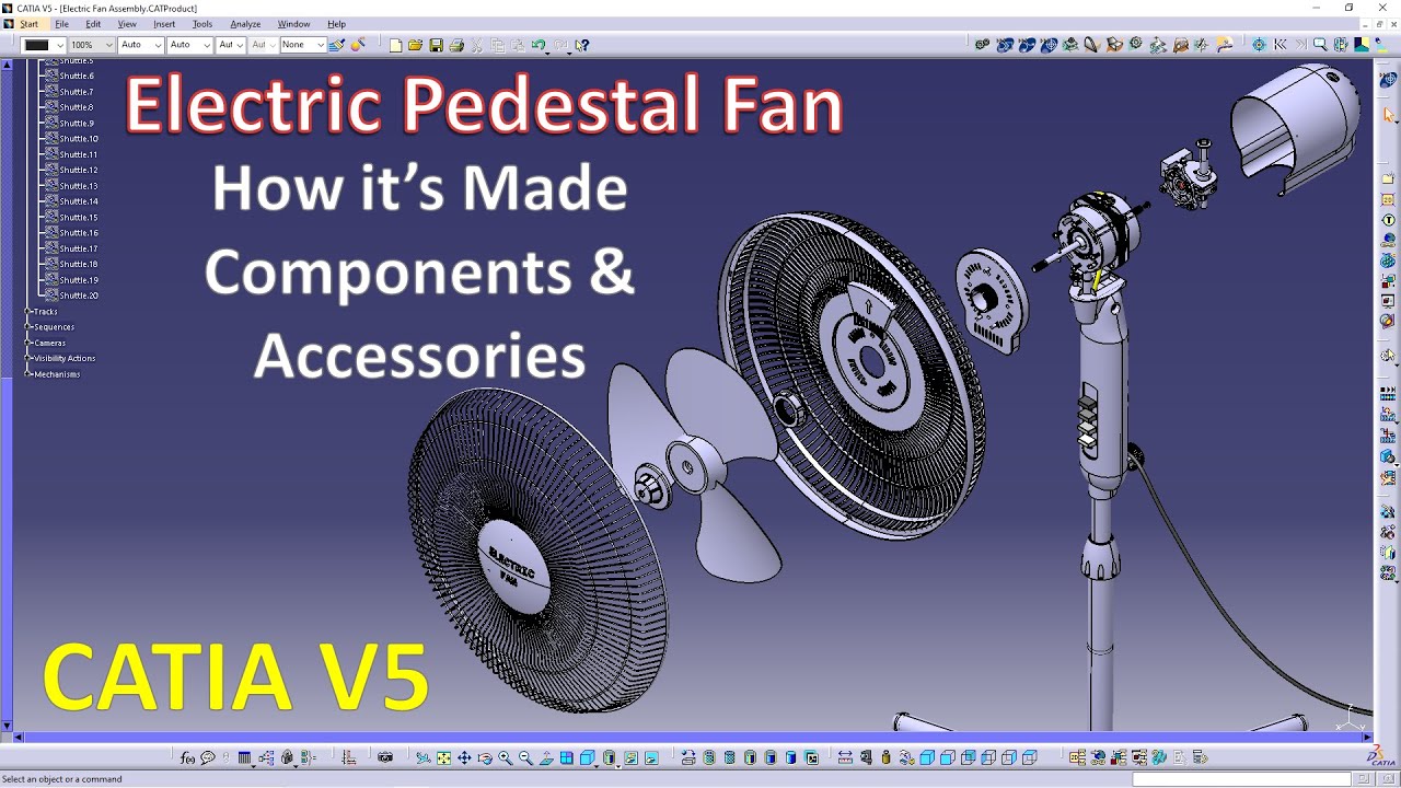 CATIA V5 - ELECTRIC STANDING FAN - How It's Made (Components ...