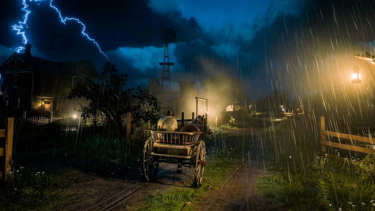 Relaxing Rainy Night Horse Carriage Ride with Thunder Sounds ⛈️ | Red ...