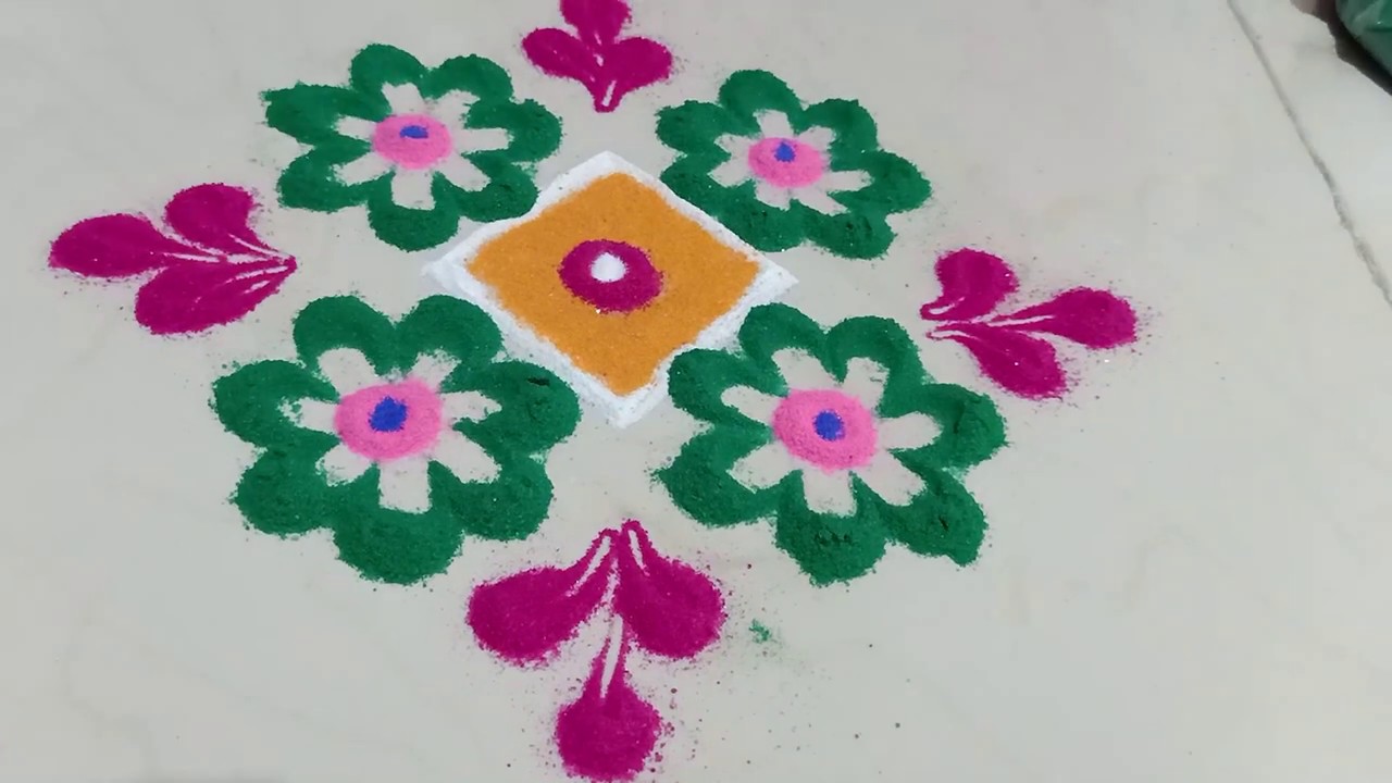 flower design basic || rangoli || simple rangoli - YouTube