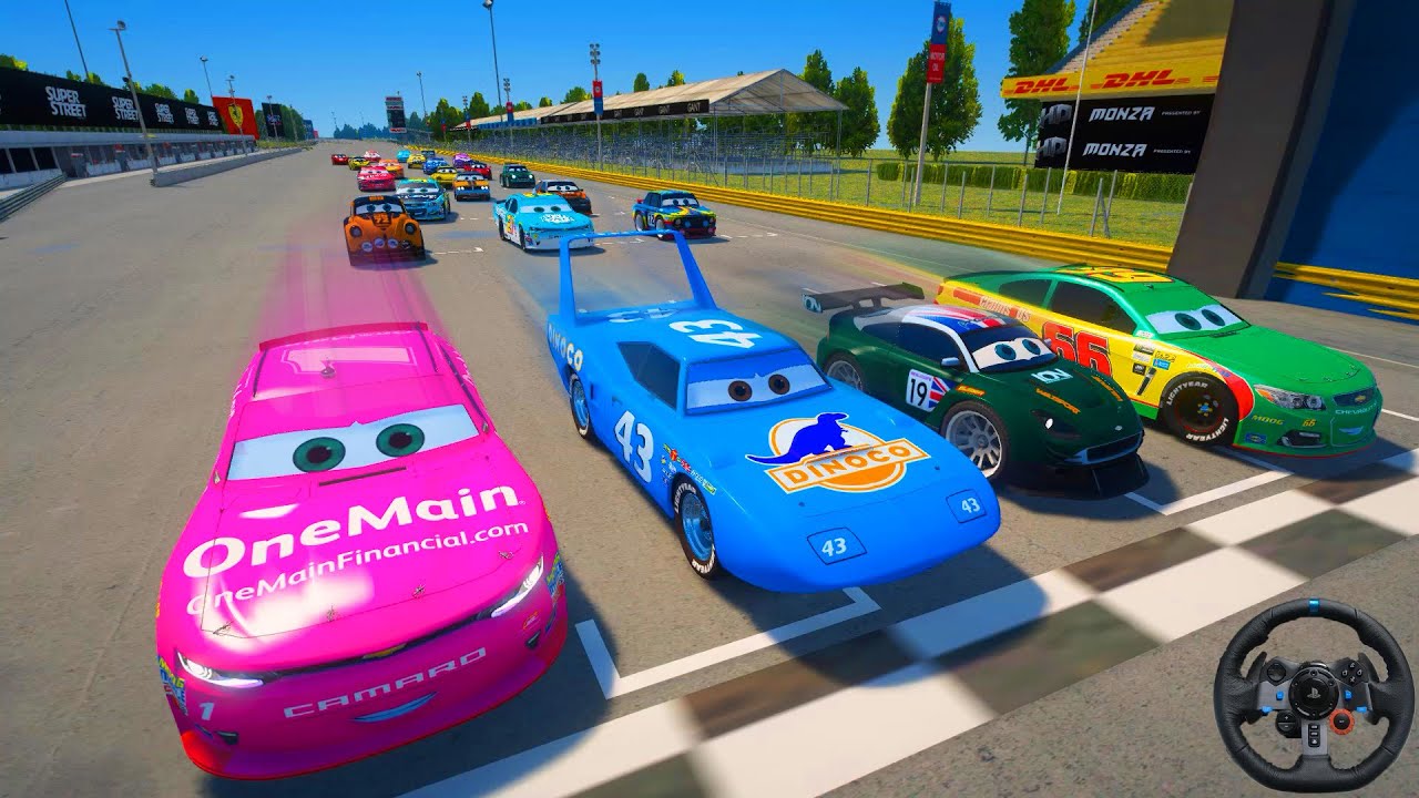 Race Disney Cars Monza GP The King and Spiderman VS NASCAR Racing ...