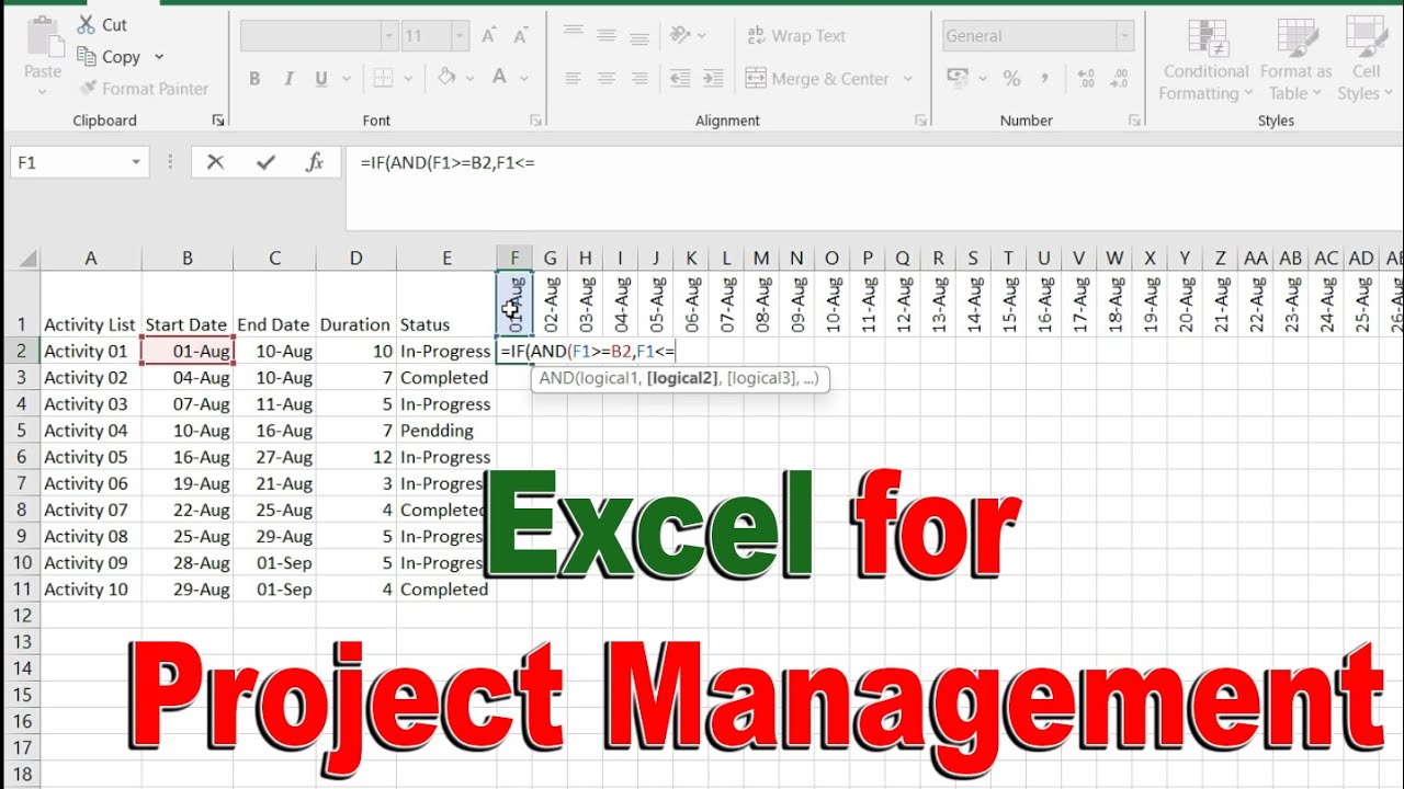 Excel for Project Management | Excel Tutorial Part 20/50 - YouTube