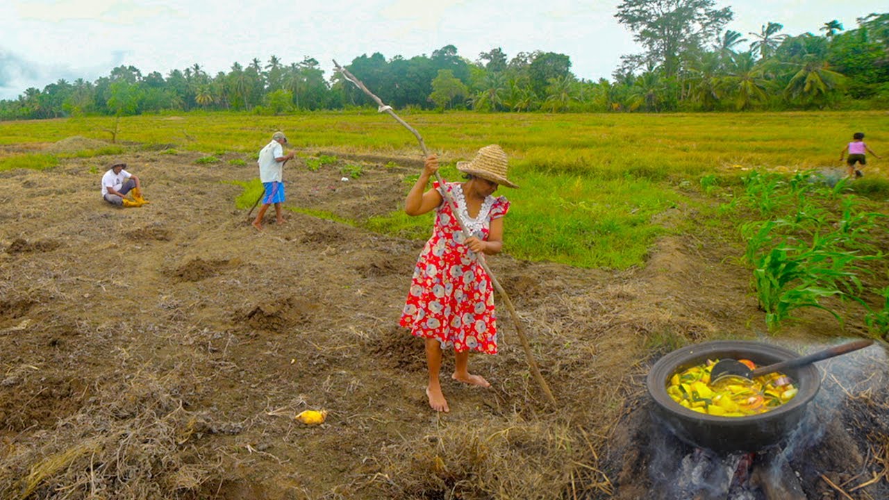Traditional daily life of Sri Lankan villagers| Cutting and cooking ...