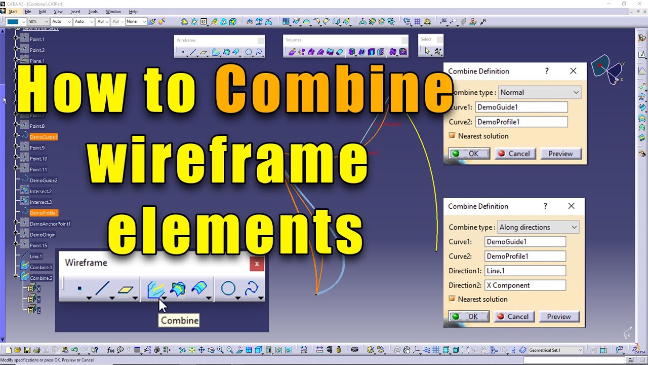 Catia V5 - How to use the Combine feature - YouTube