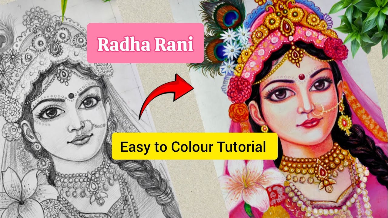 Radha Rani Drawing Tutorial | Outline & Colour Step by Step | Easy ...