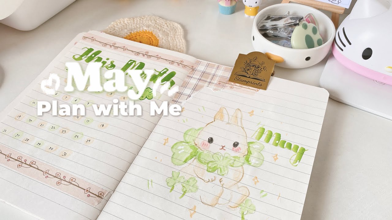 Plan with me | May 2024 | bullet journal, monthly setup 🍀🐰 - YouTube