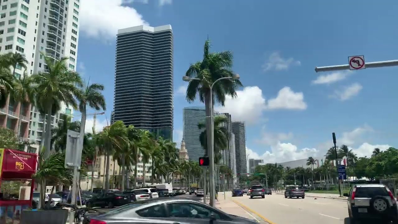 Drive from Miami international airport to Miami downtown, great city ...