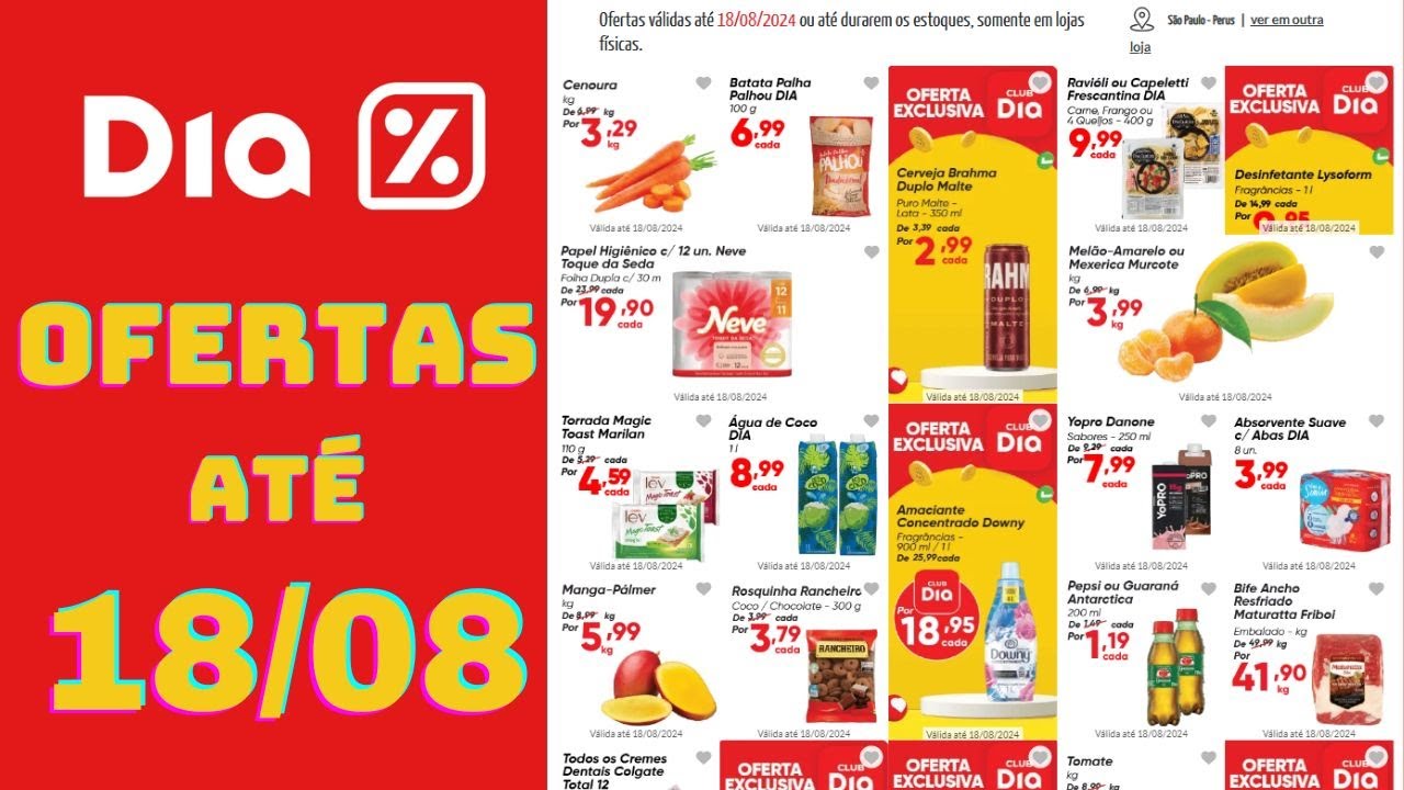 DIA SUPERMERCADO OFERTAS ATÉ 18/08/2024 FOLHETO OFERTAS DA SEMANA - YouTube