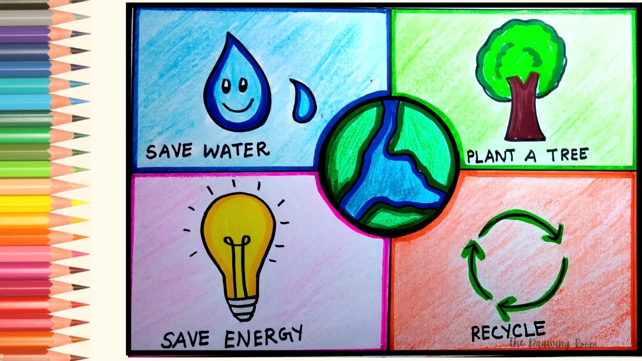 How To Draw Earth Day Drawing | Save Earth drawing | Earth Poster ...