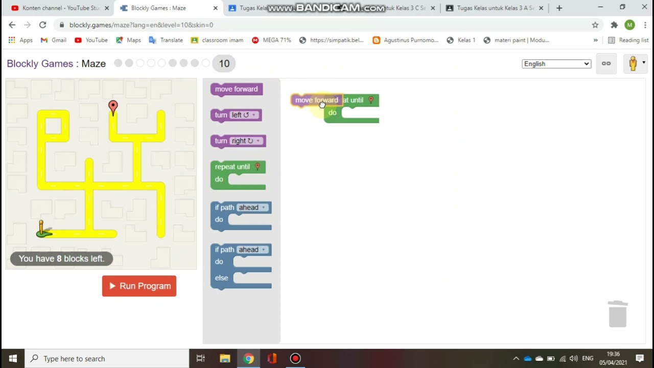 Maze pada Blockly Games Level 10 - YouTube