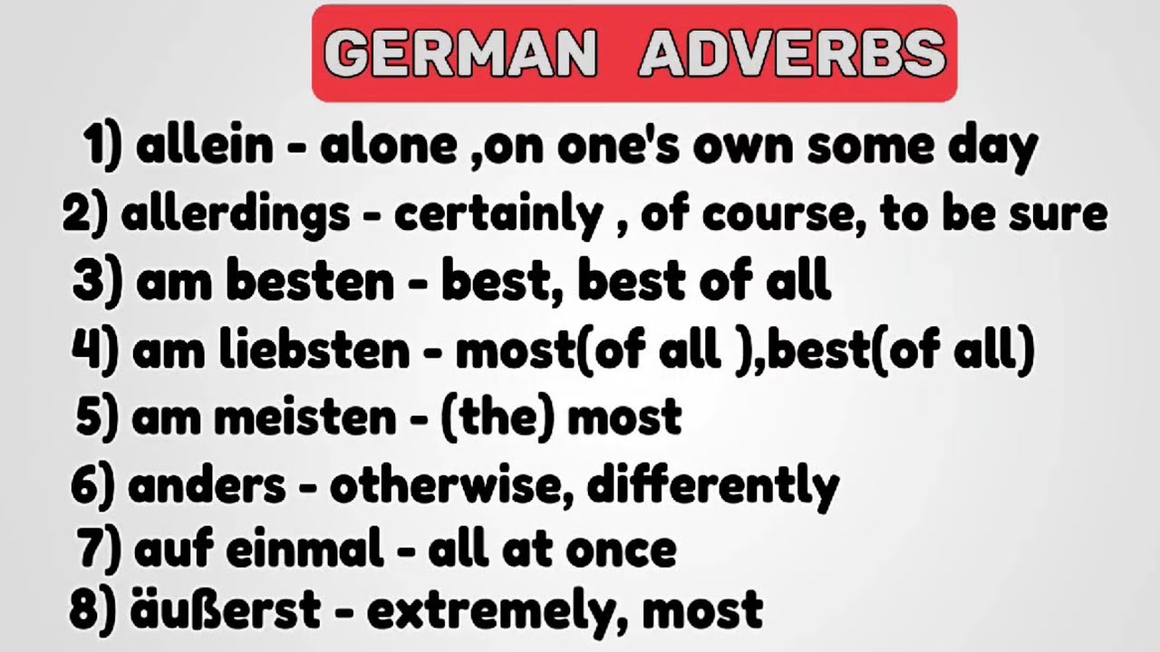 Learn German 🇩🇪 Adverbs with english Meaning - YouTube