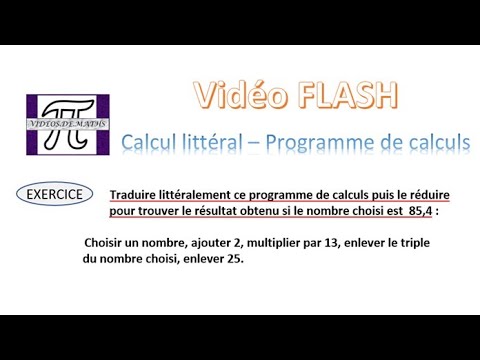 VidéoFLASH - Calcul littéral - Programme de calculs - YouTube