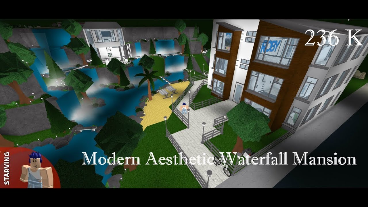 Bloxburg l Aesthetic Waterfall Mansion l 236k - YouTube