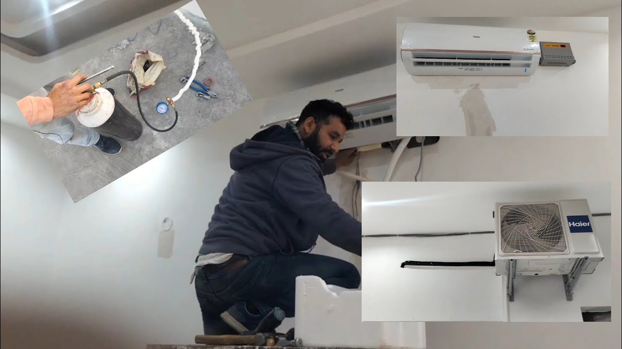 AC installation and ac pipe Flushing. AC pipe leakage checking! 😊😊😊😊 ...