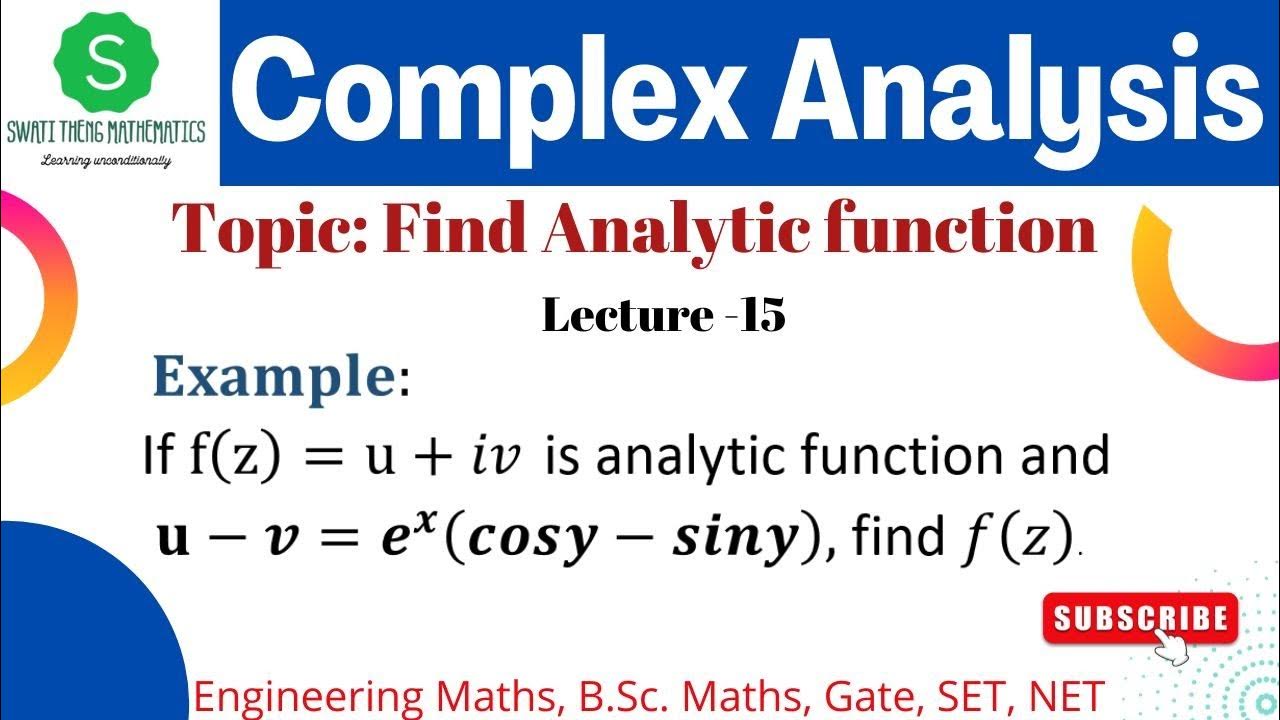 If f(z) =u+iv is analytic and u-v =e^x (cosy-siny), find f(z) - YouTube