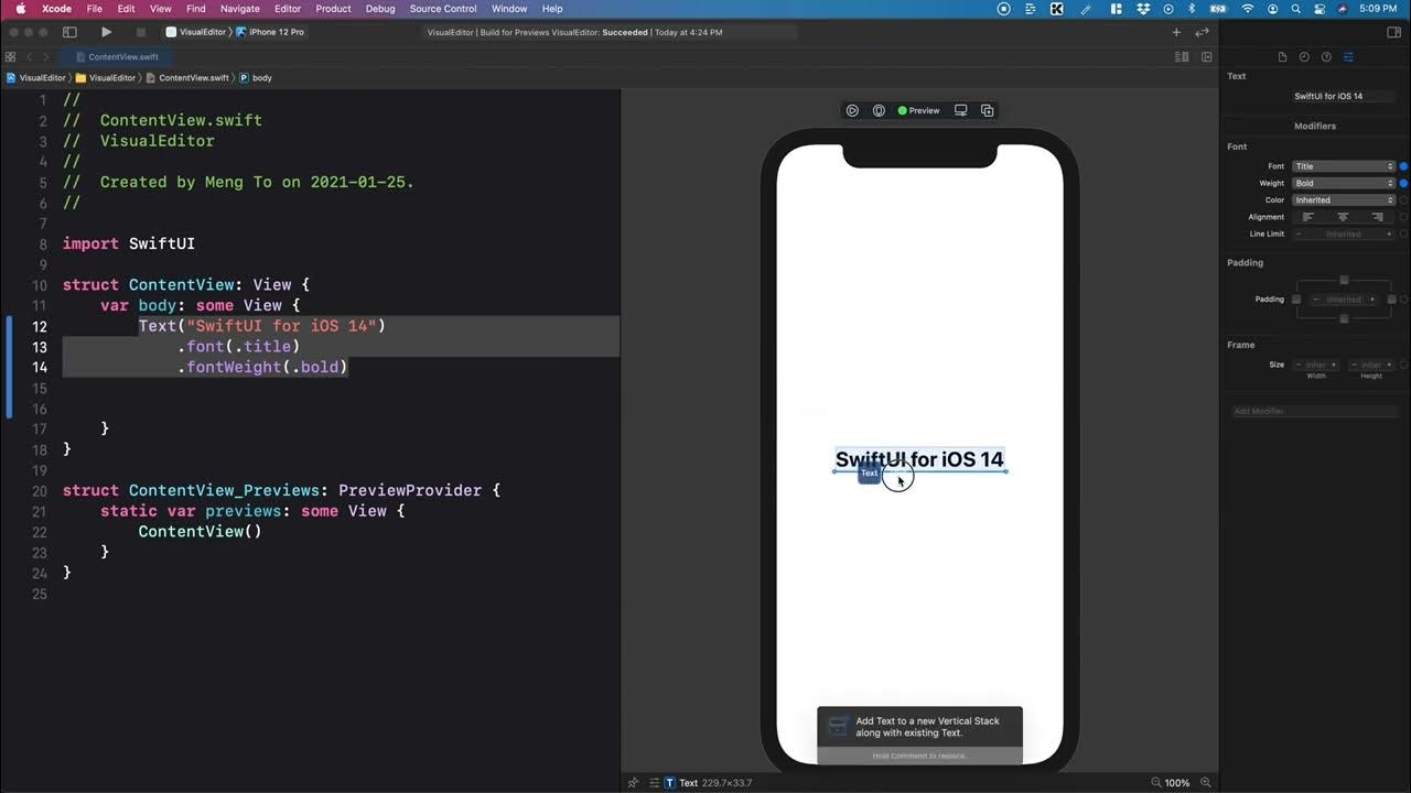 [SWIFTUI HANDBOOK] 001 Visual Editor in Xcode - YouTube