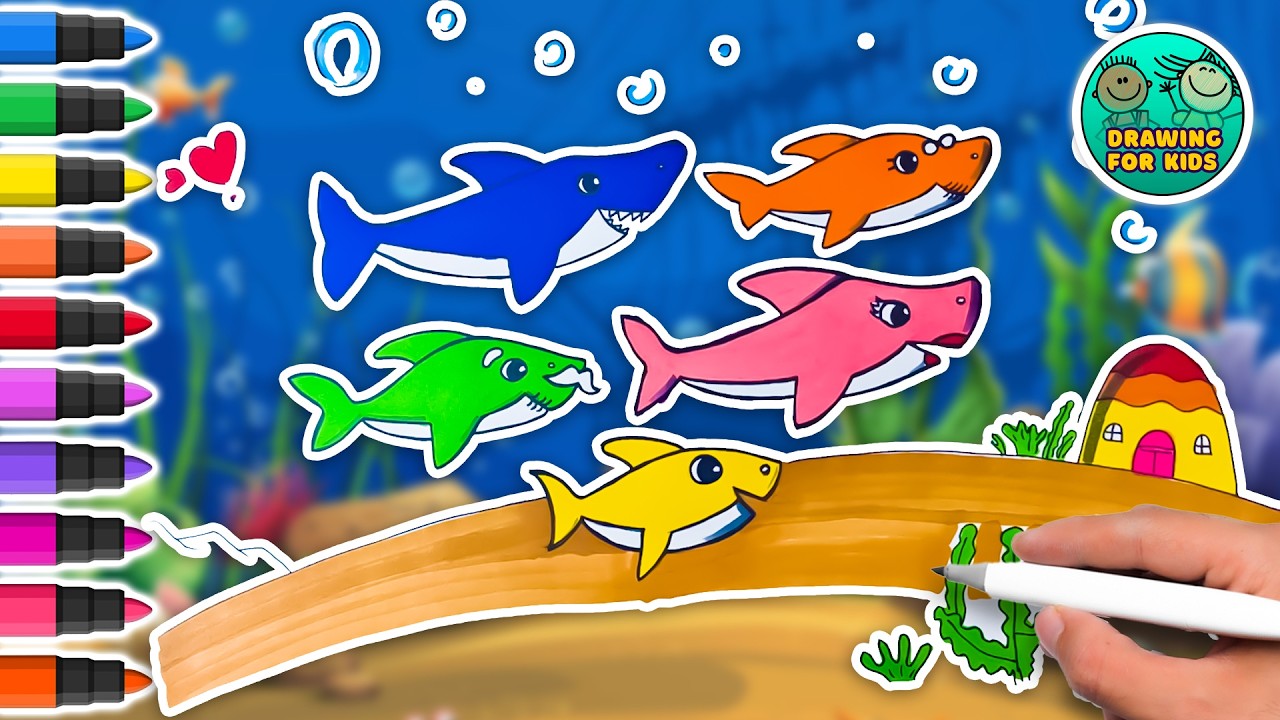 How to Draw and Color Shark Family for Kids? | Drawing for kids - YouTube