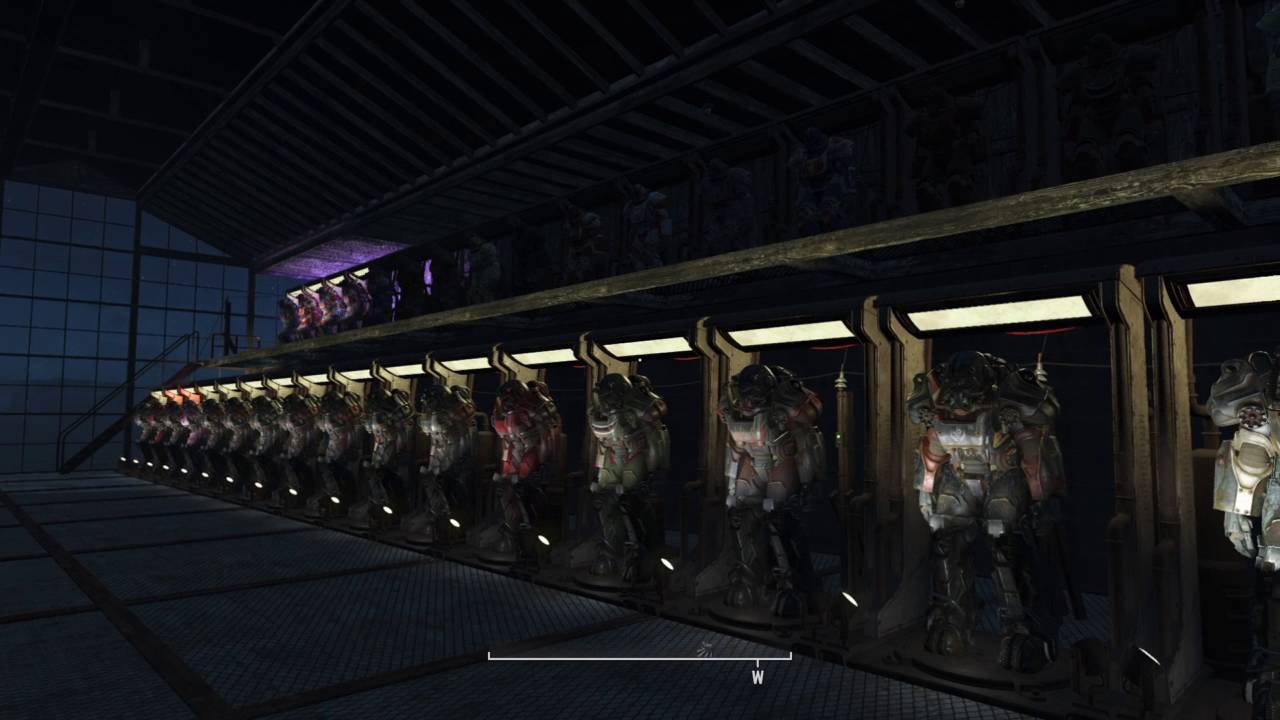 Fallout 4 Power Armor Warehouse with 124 suits on display - YouTube