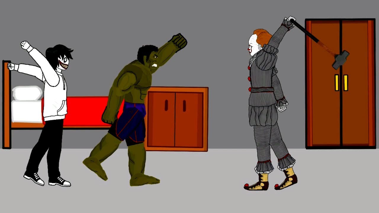 Jeff The Killer With Hulk vs. Penny Wise Fighting For The Hamer ...