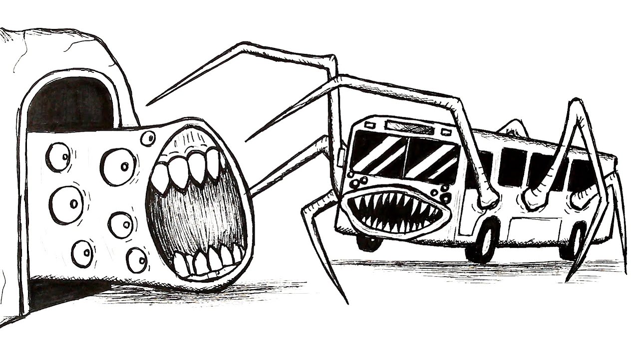 How To Draw A Scp Train Eater Attacking Man Eating Bus Youtube