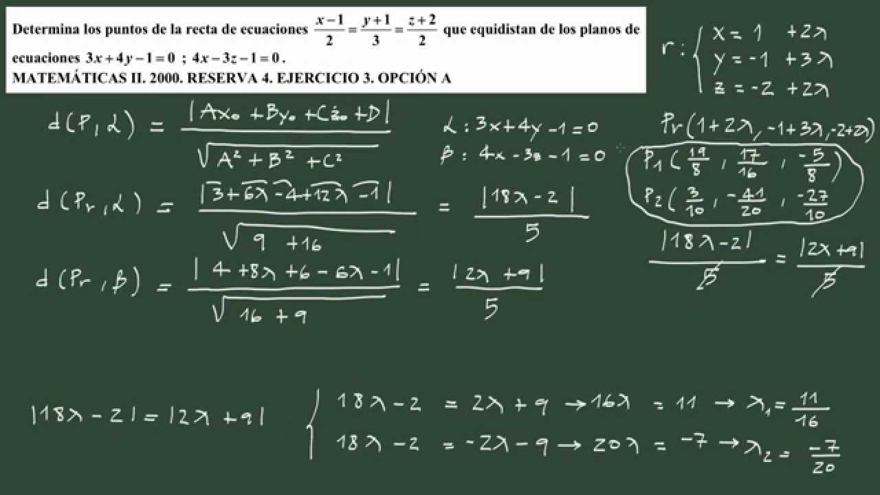 13. Ejercicio 13 PAU geometría: puntos de una recta que equidistan de ...