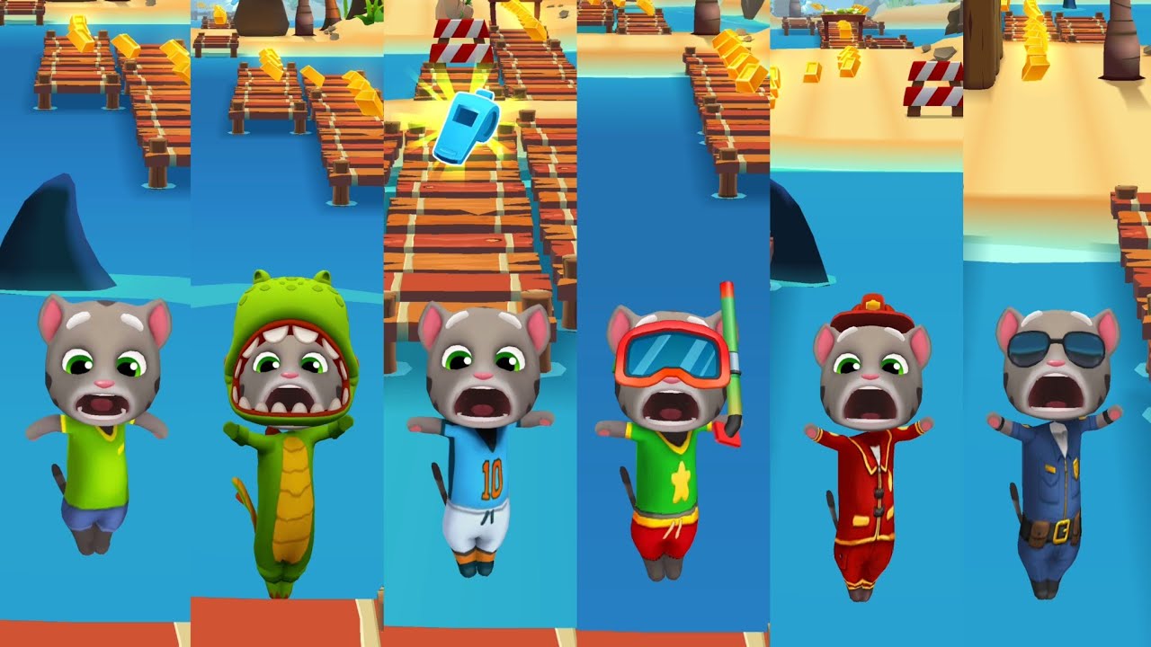 Talking Tom Gold Run All Tom's Characters Failed in Water Super Fast ⏩ ...
