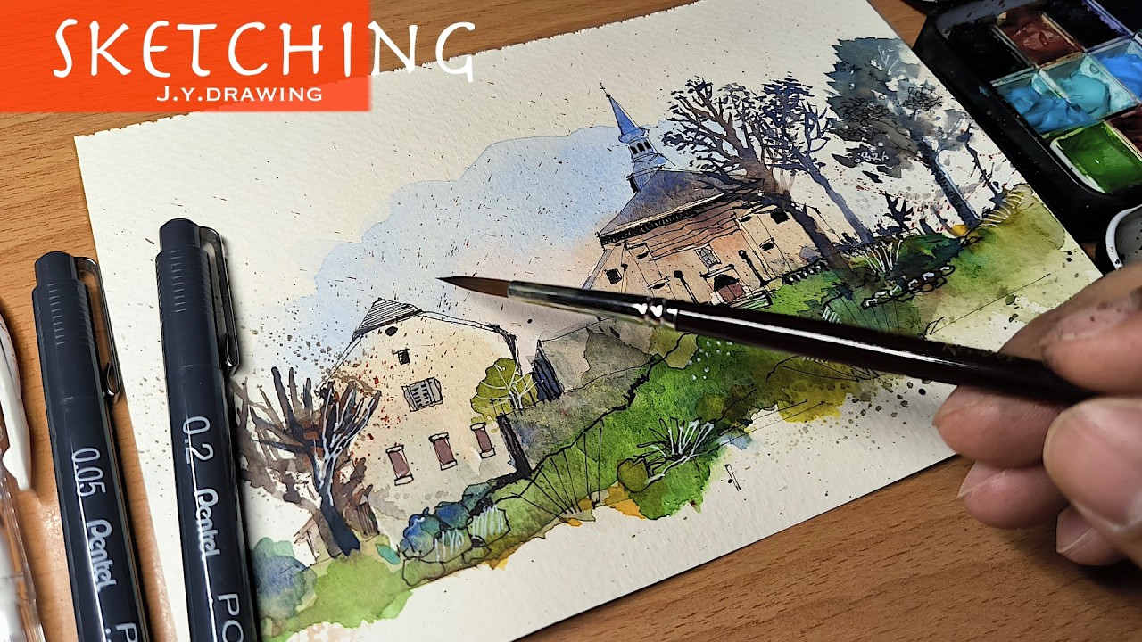 Easy Town Sketching and Watercolor Painting for Beginners ...