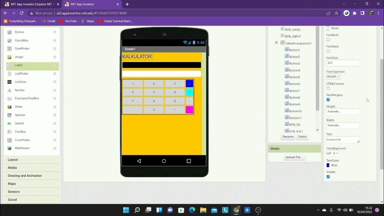 MIT APP INVENTOR : KALKULATOR - YouTube